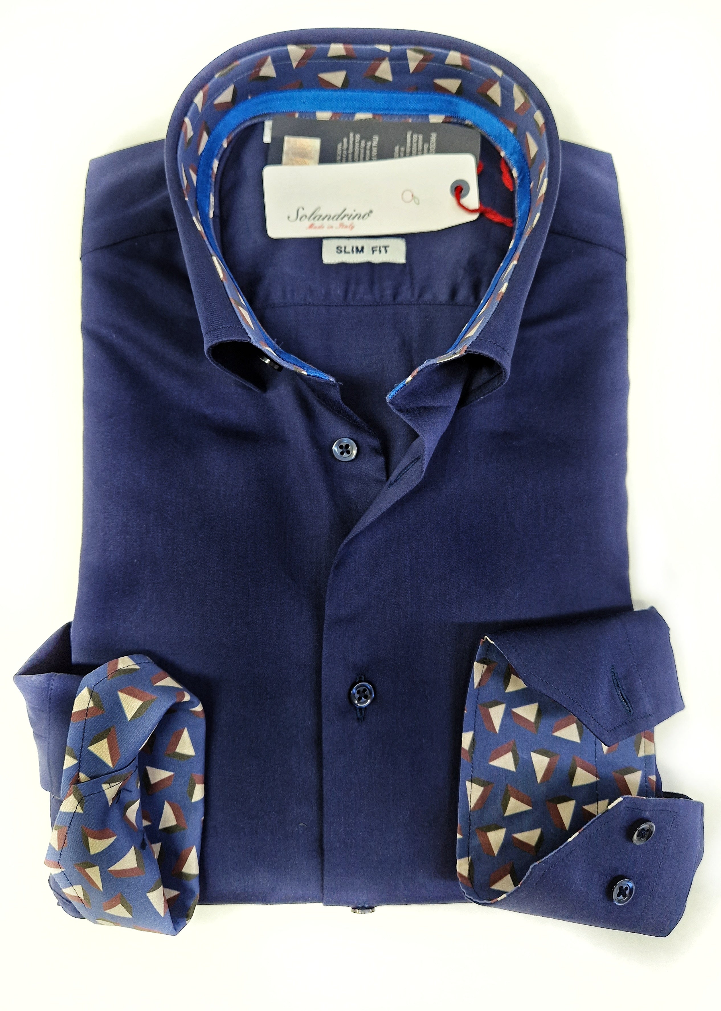 Camicia uomo blu con inserti puro cotone made in Italy Blue Navy shirt ...